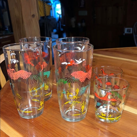 Dining | Vintage Hazel Atlas 55 Gold Wing Pheasant High Ball Glasses ...